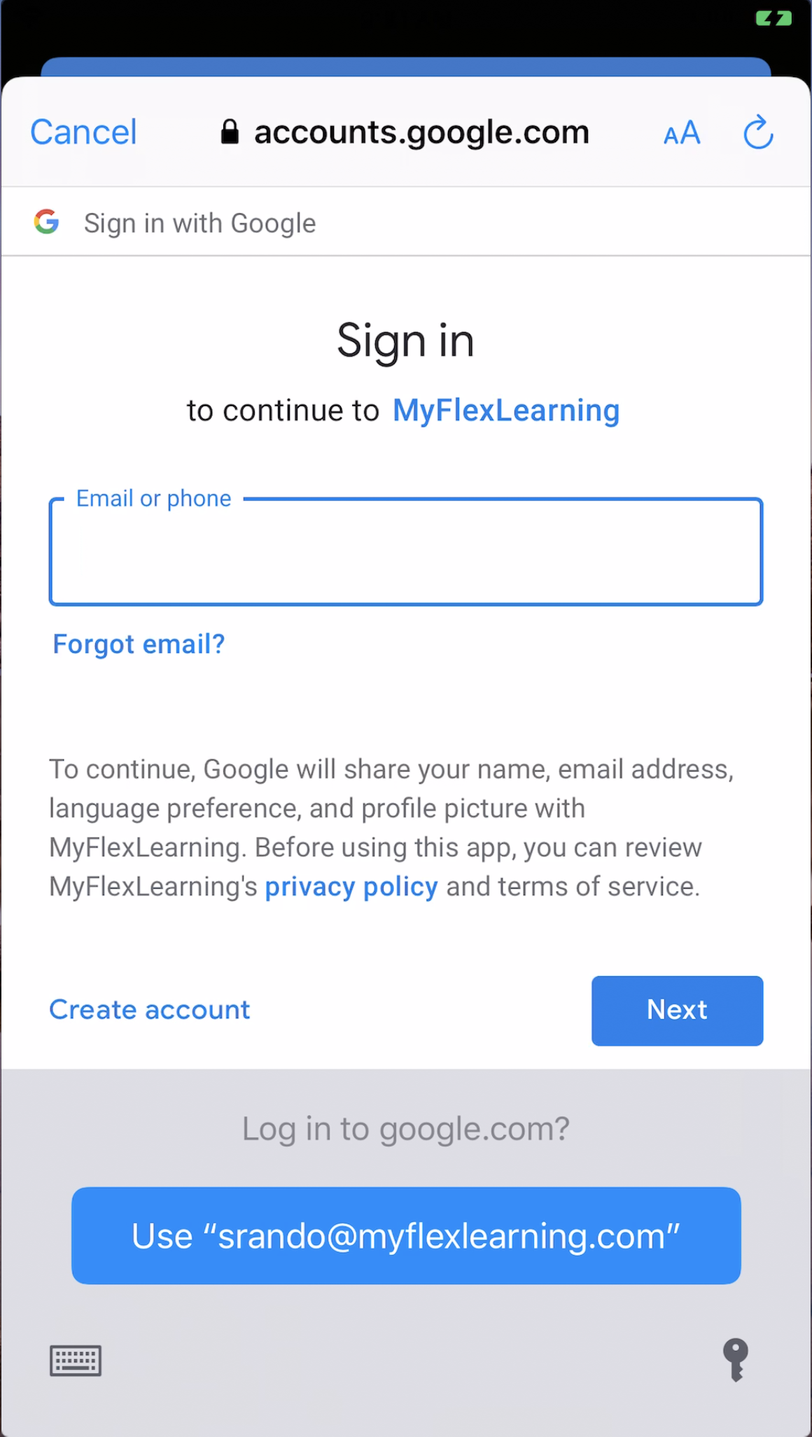 Mobile App - Sign in with Google – MyFlexLearning