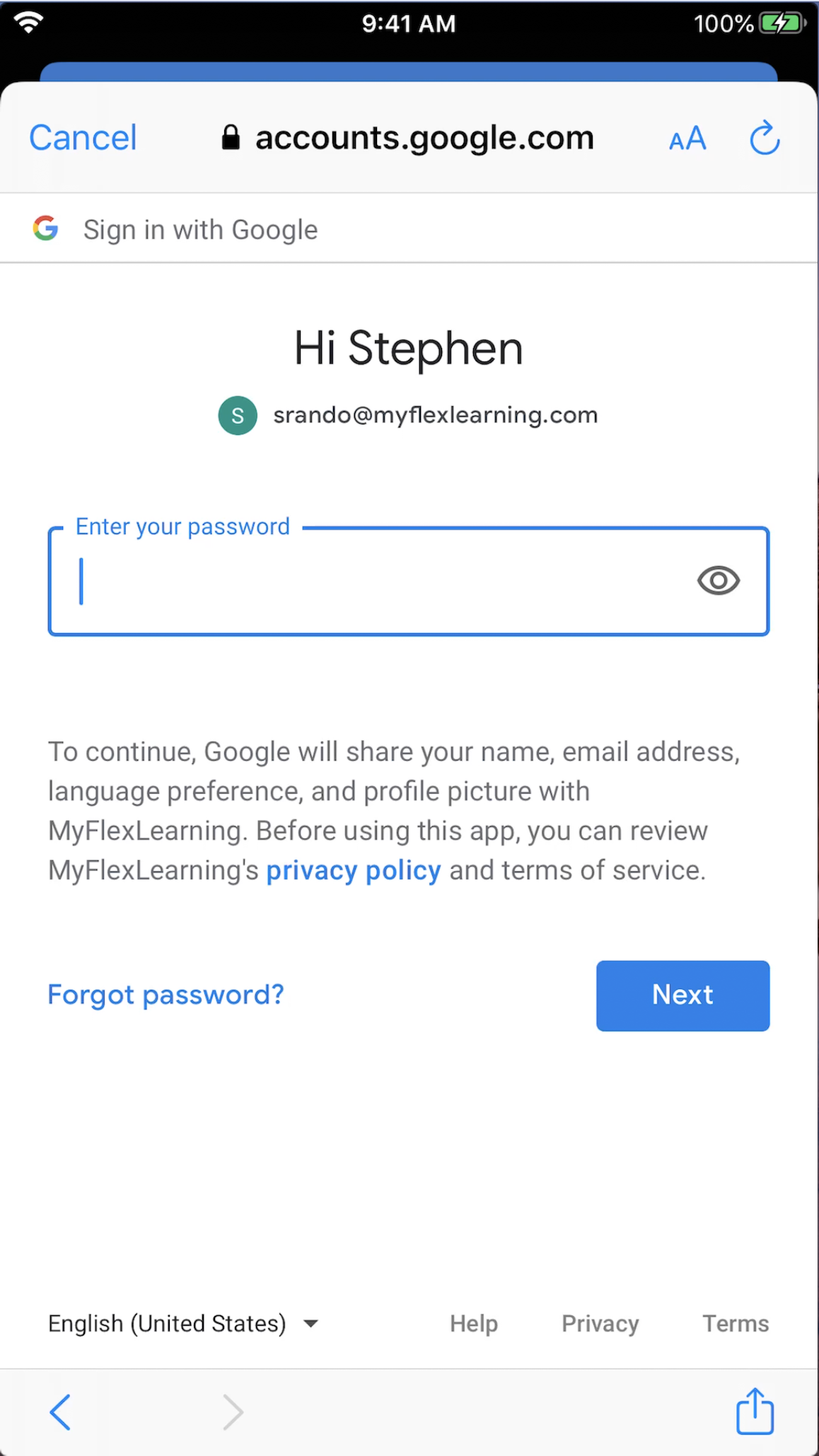 Mobile App - Sign in with Google – MyFlexLearning